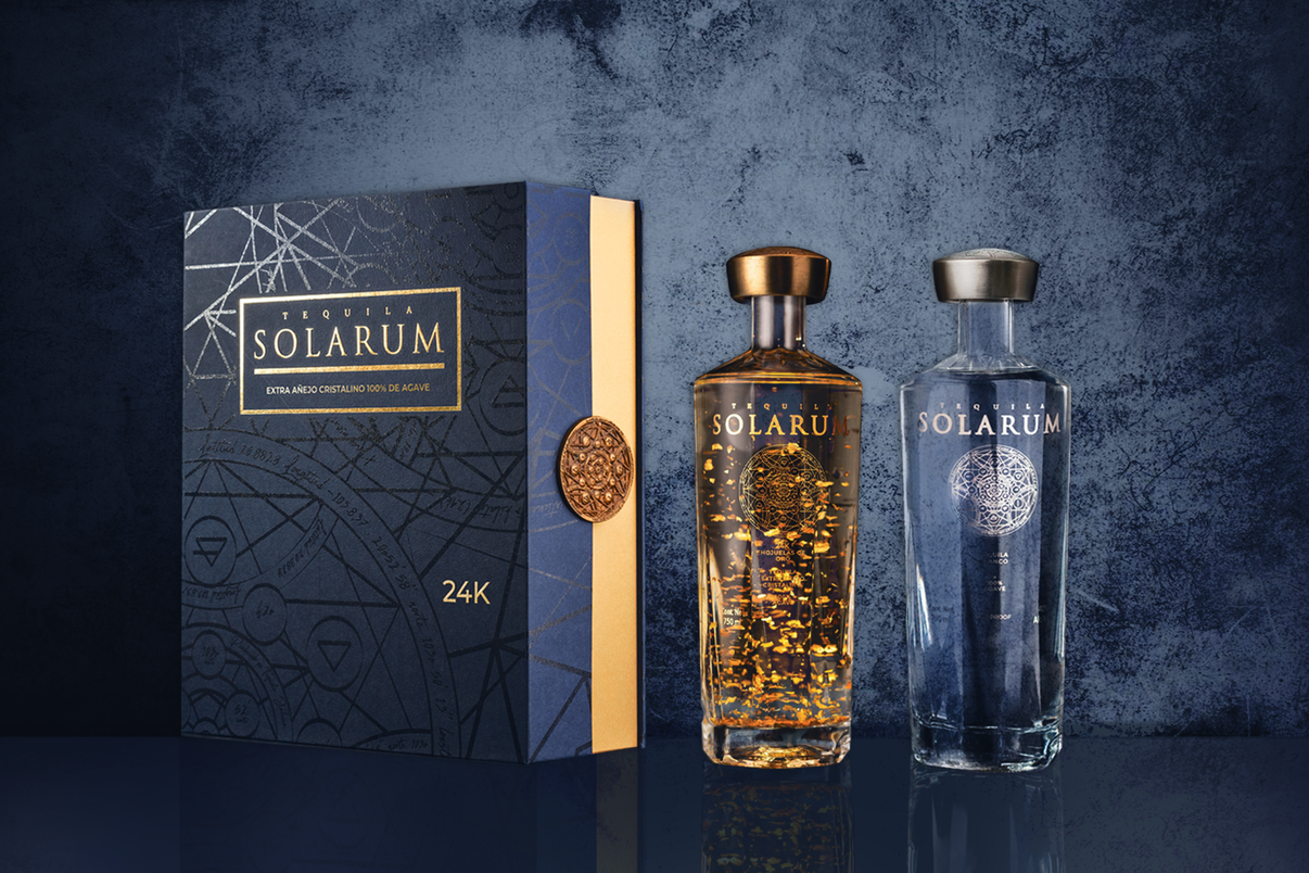 Kit Tequila Solarum Extra Añejo Cristalino 24K + Tequila Solarum Blanc ...